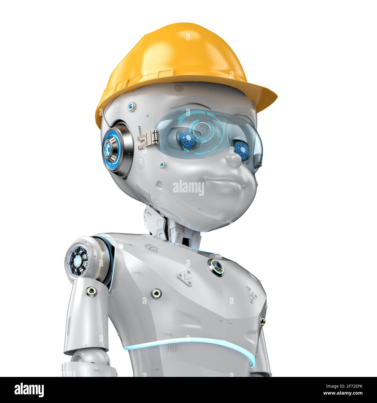 3d rendering engineer robot wearing yellow safety helmet Stock Photo ...