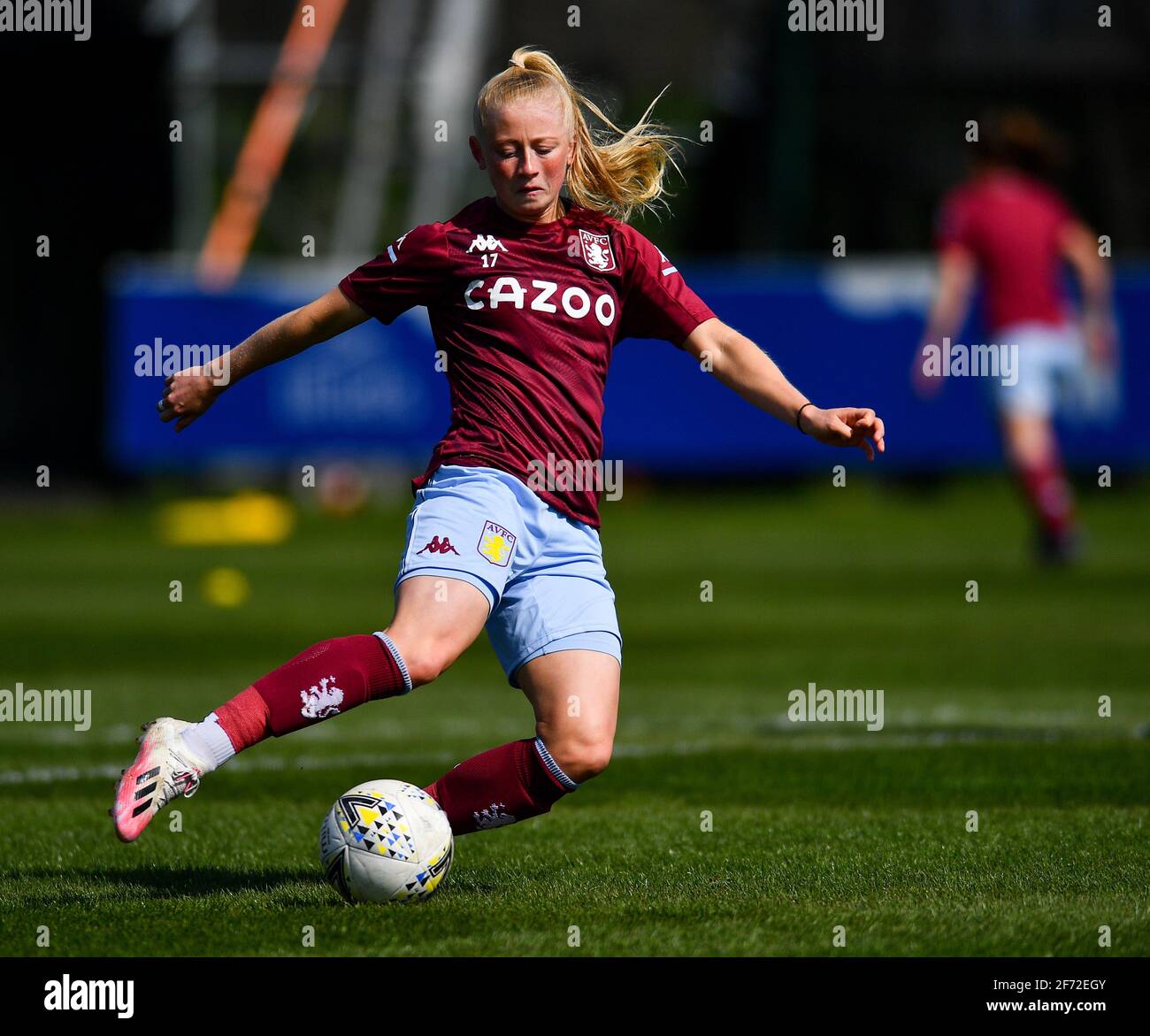 Liverpool, UK. 04th Apr, 2021. Freya Gregory (#18 Aston Villa) warms up ...