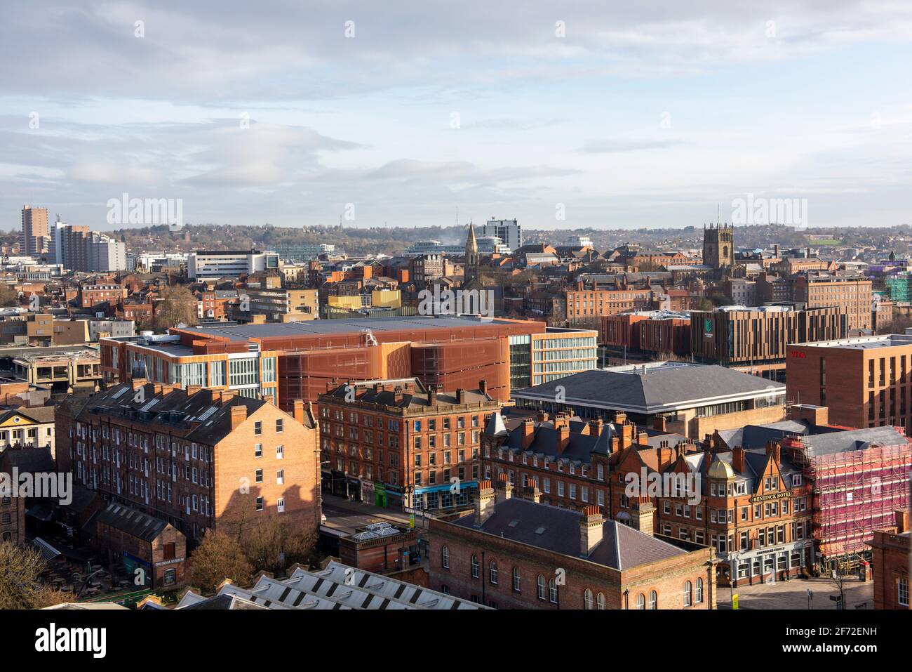 Looking North East in Nottingham City Centre, captured from the roof of ...