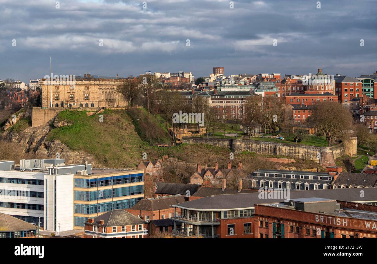 West side of Nottingham City and the Castle, viewed from the roof of ...