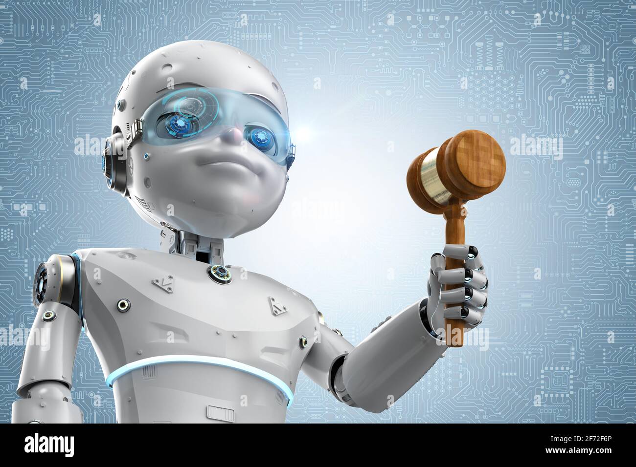 Cyber law concept with 3d rendering robotic hand holding gavel judge on white background Stock ...