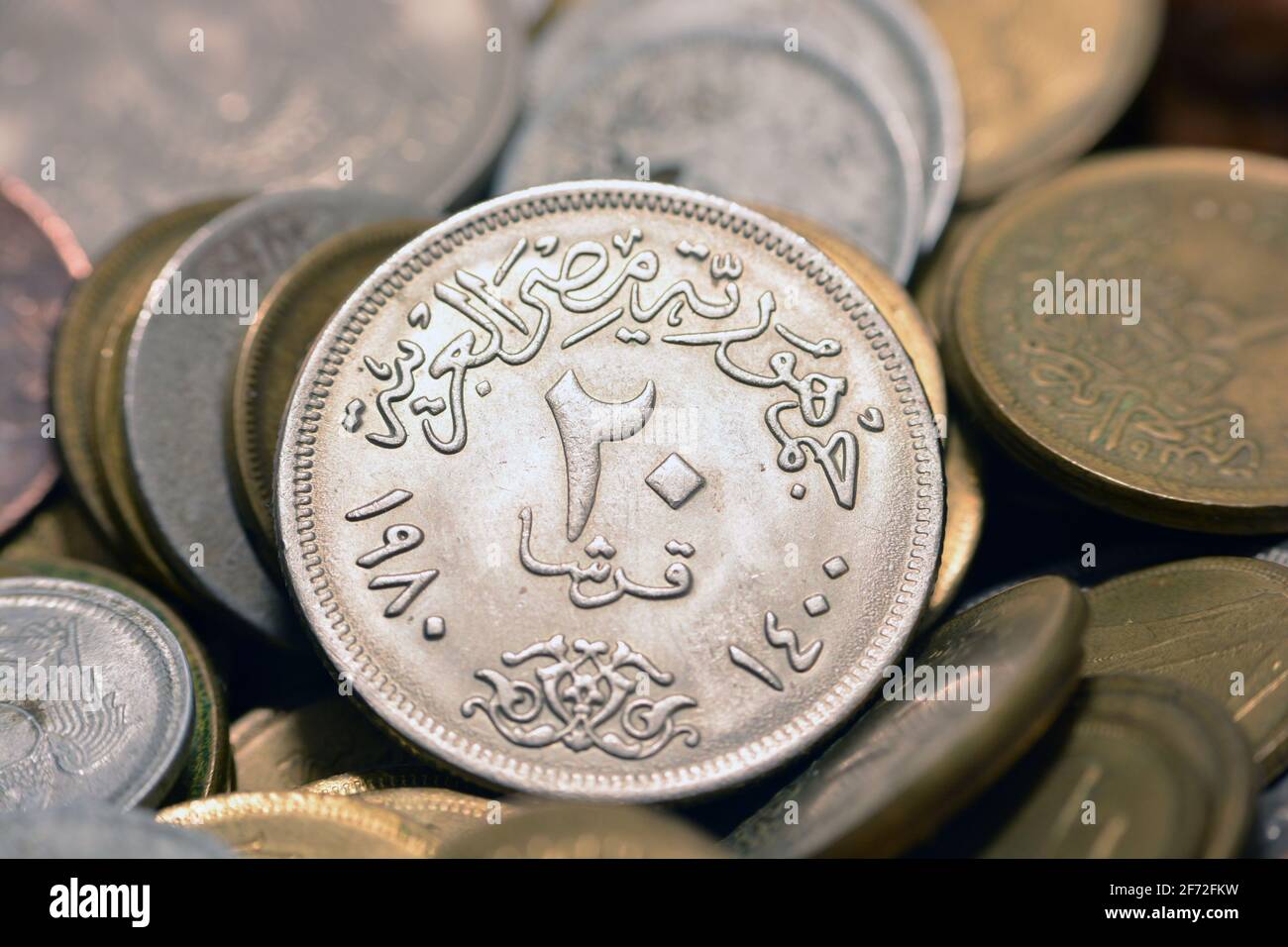 Twenty Egyptian piasters coin 1980 (observe side of the coin), old ...