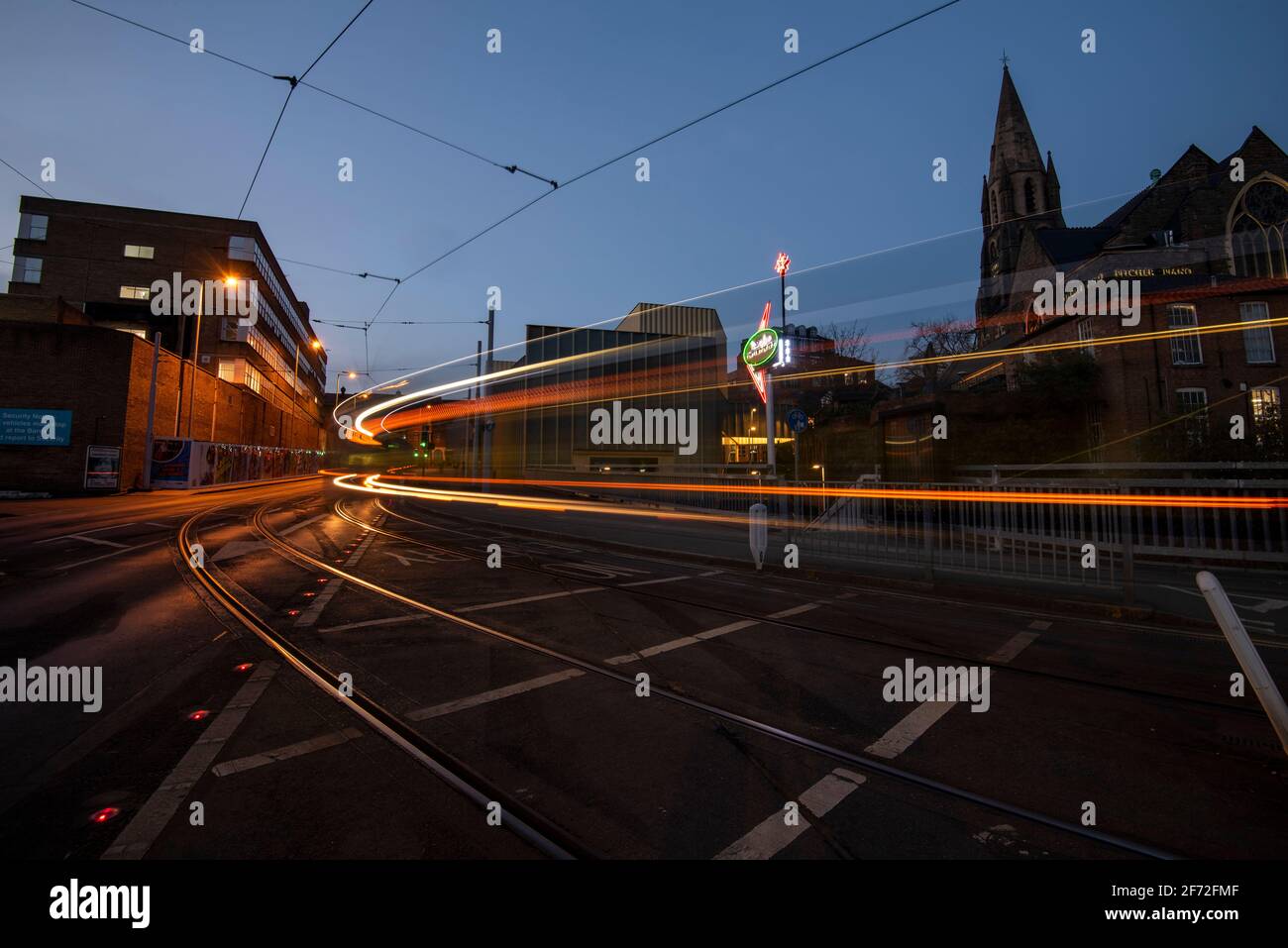 Tram light trails at the Nottingham Contemporary in Nottingham City ...