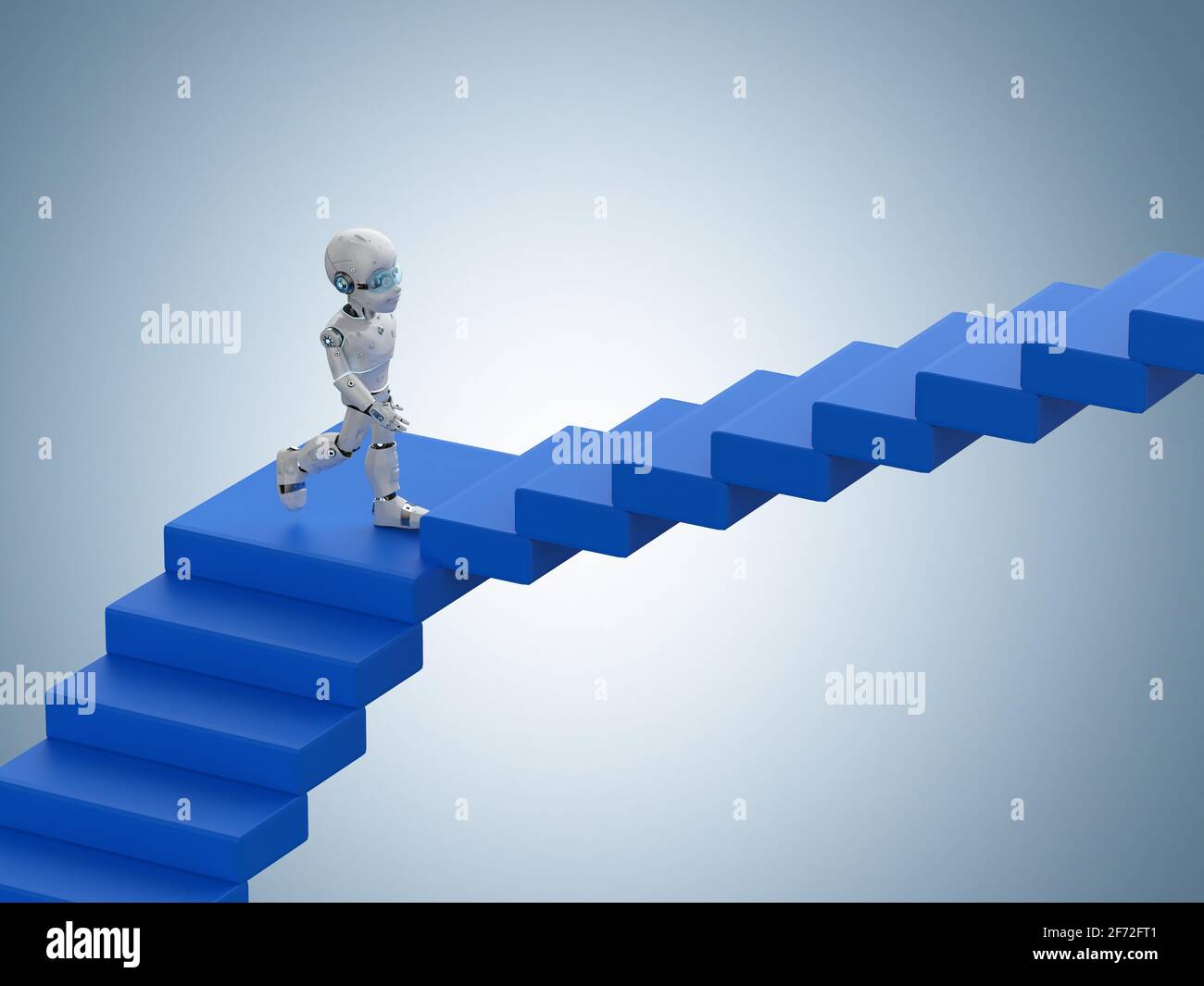 Technology development concept with 3d rendering robot climb or walk up ...