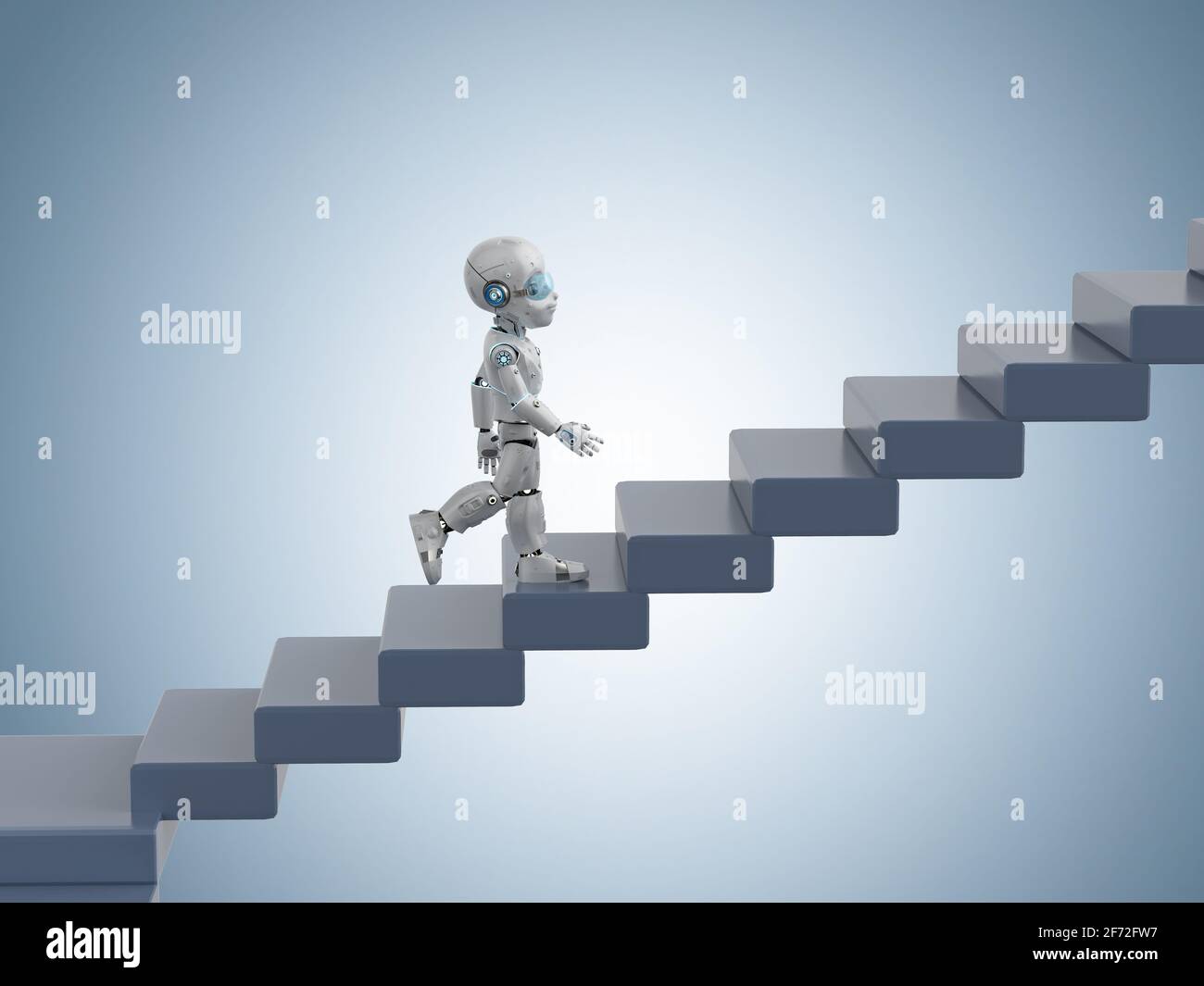 Technology development concept with 3d rendering robot climb or walk up ...