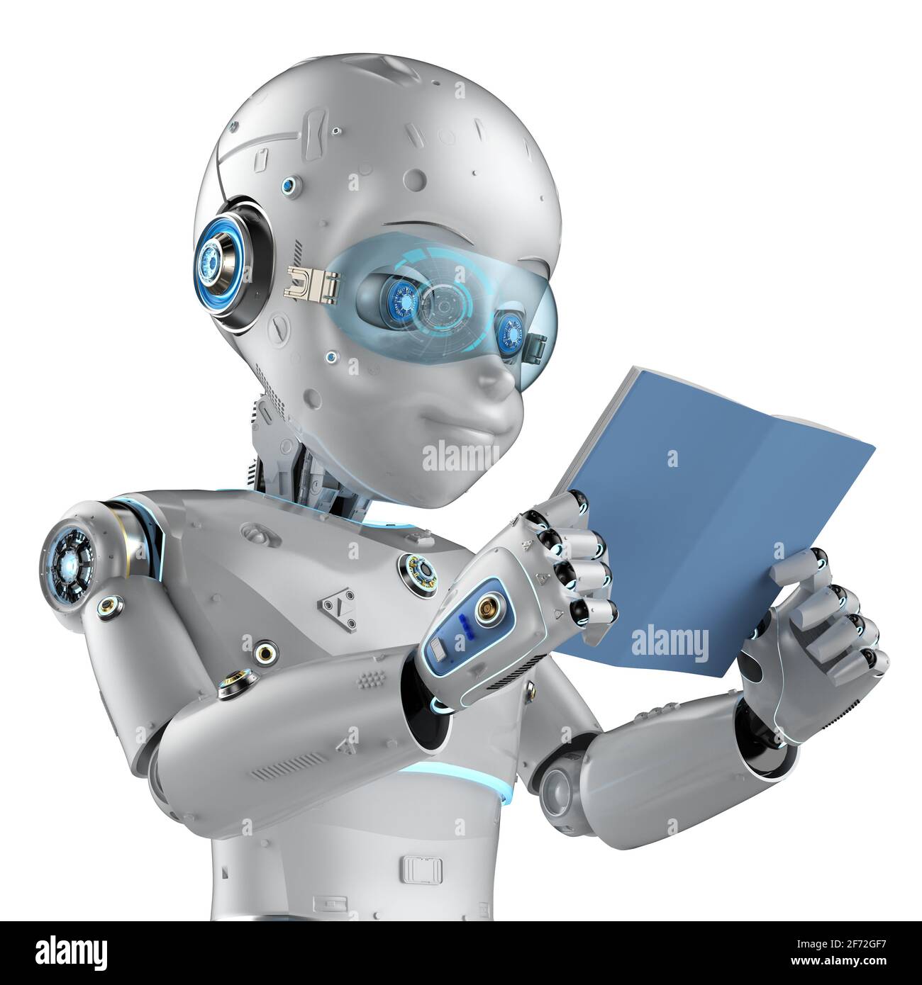 Machine Learning Concept With 3d Rendering Friendly Robot Reading A