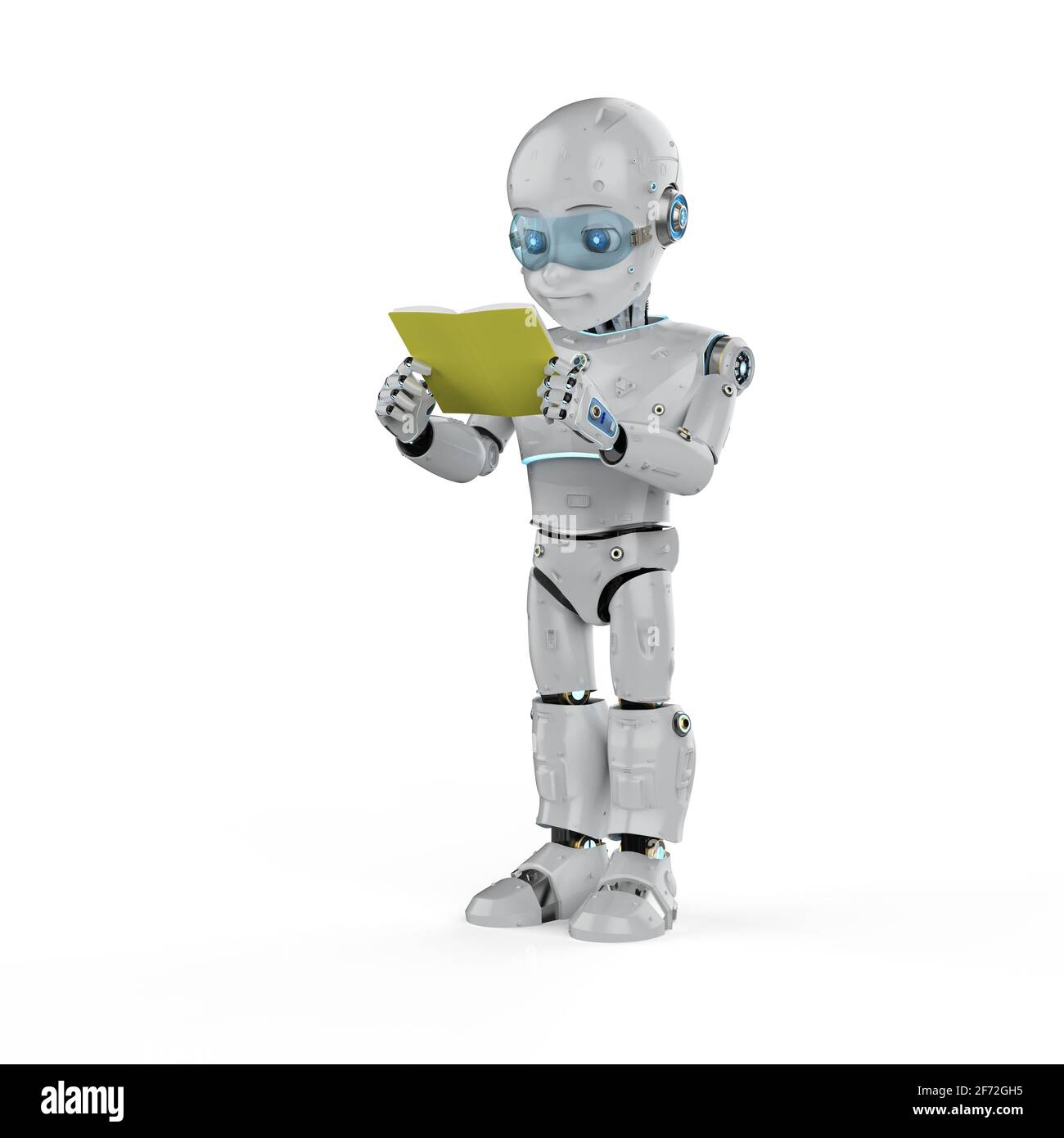 Machine learning concept with 3d rendering friendly robot reading a ...