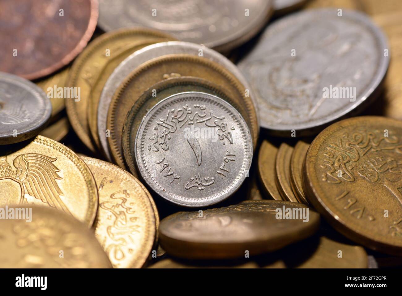 one millieme coin 1972 (observe view of the coin), old Egyptian money ...