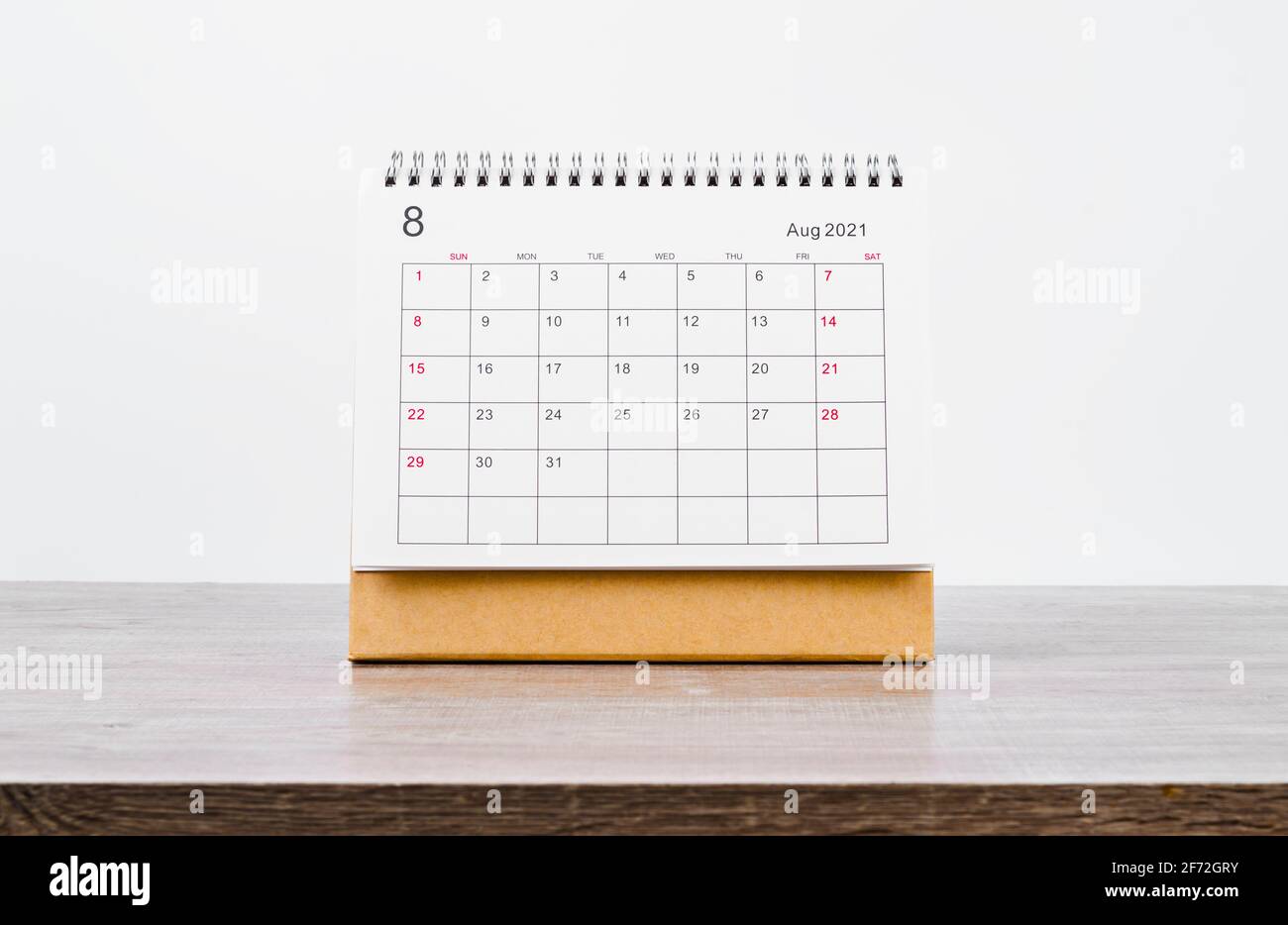 August Calendar 2021 on wooden table background Stock Photo - Alamy