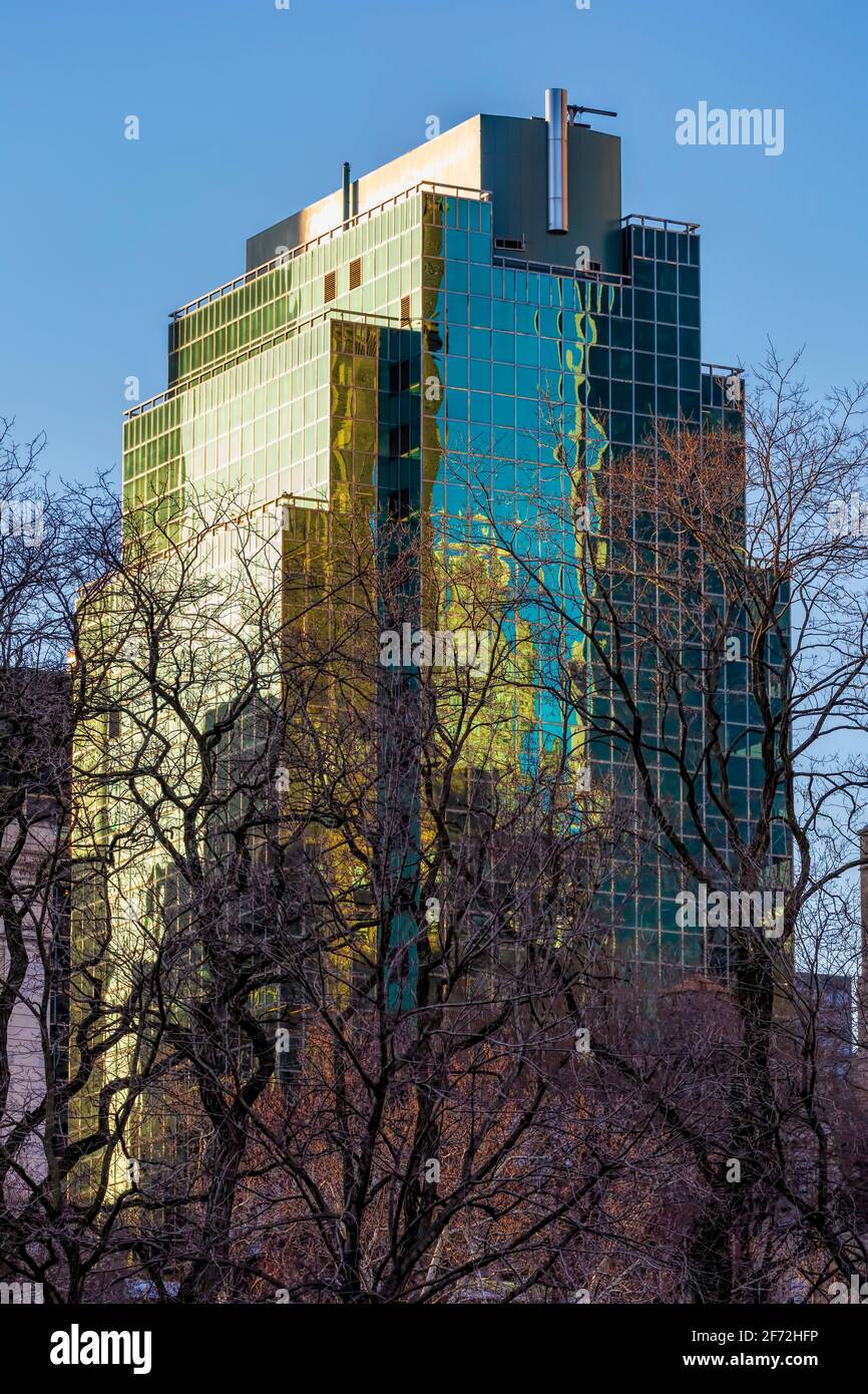 650 Madison Avenue, filtered by budding trees of Central Park Stock ...