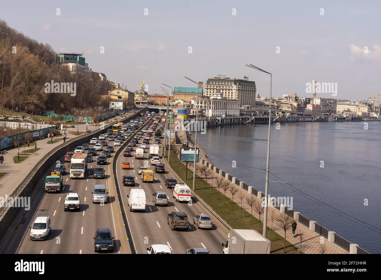 Kyiv, Ukraine- April 1, 2021: Automobile collapse at the highway along ...