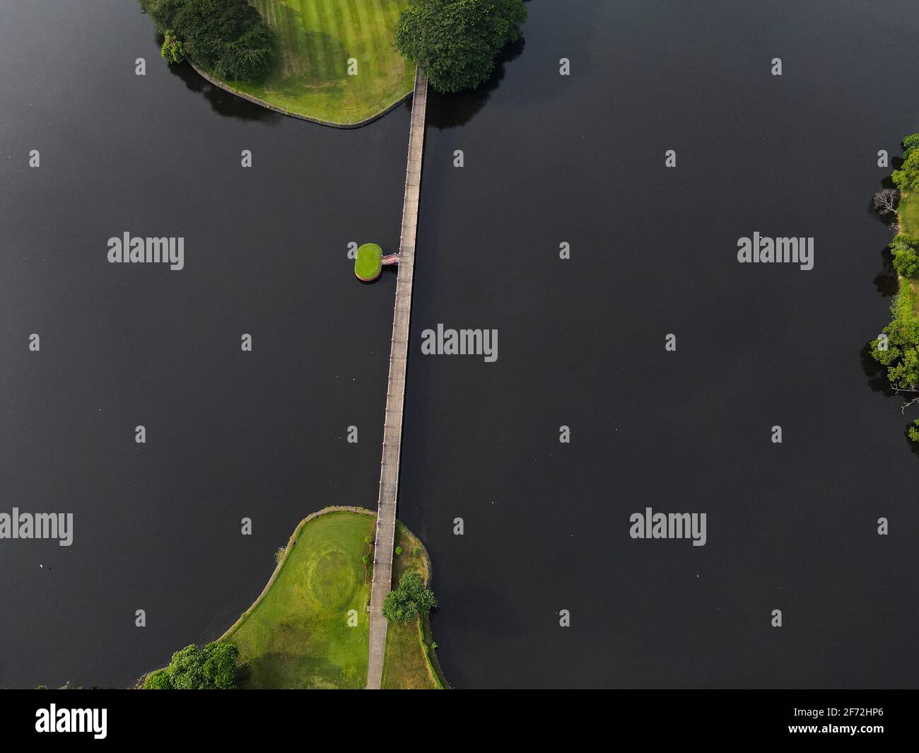 Aerial view of the city forest, lakes and bridges connecting to the ...