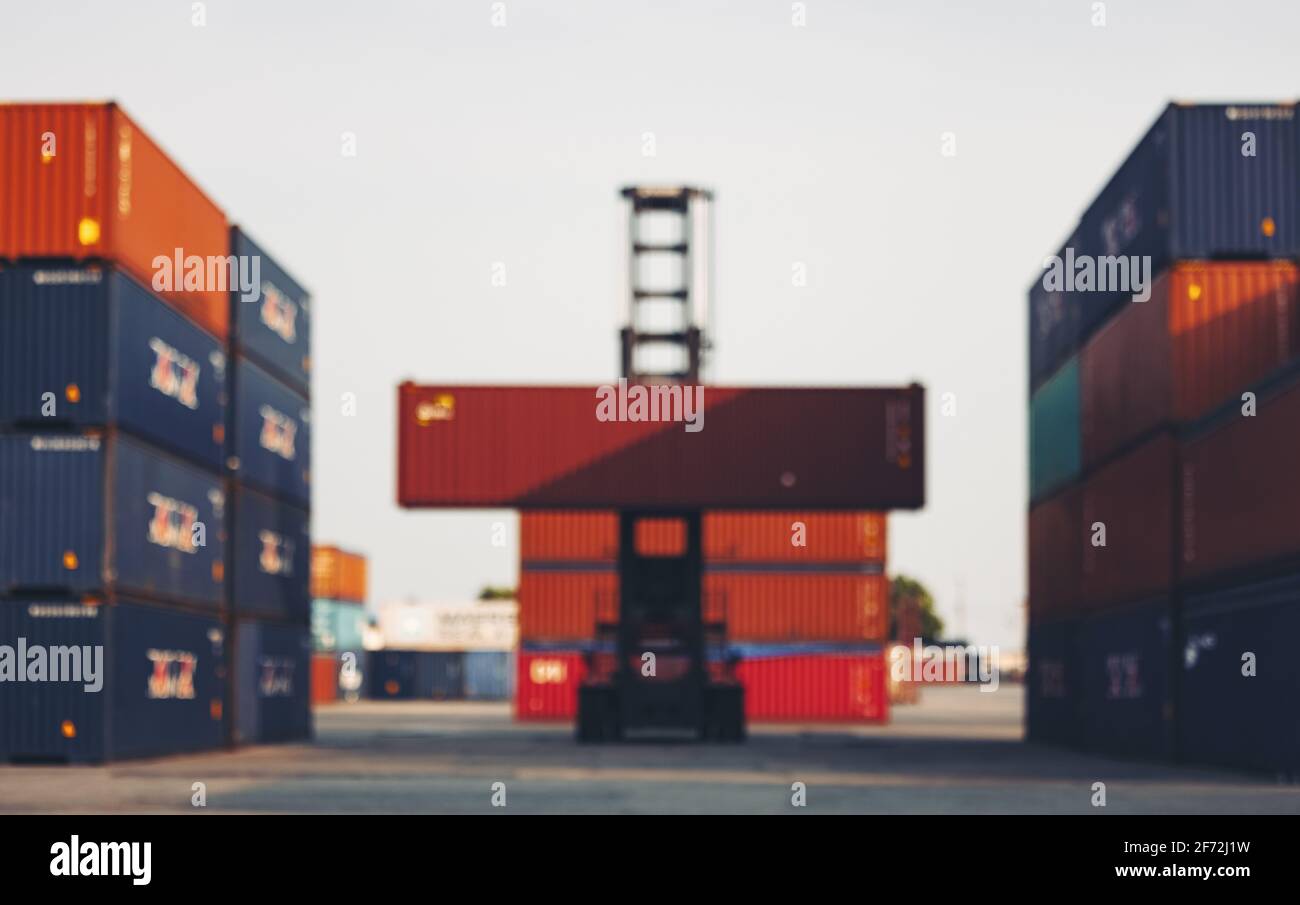 loading and unloading container activity on port harbor blurred cargo ...