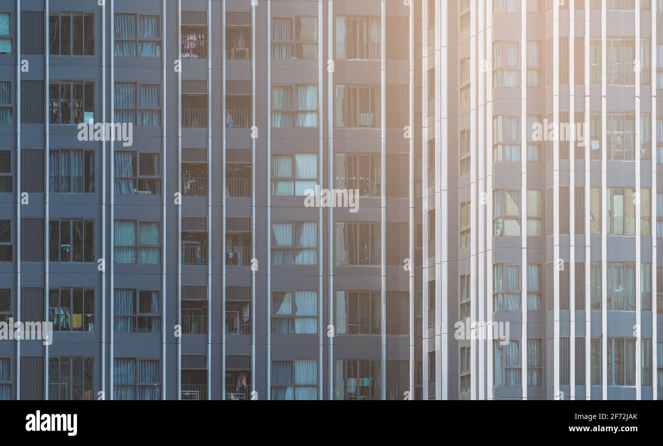 Beautiful pattern from many windows and balconies apartment building ...