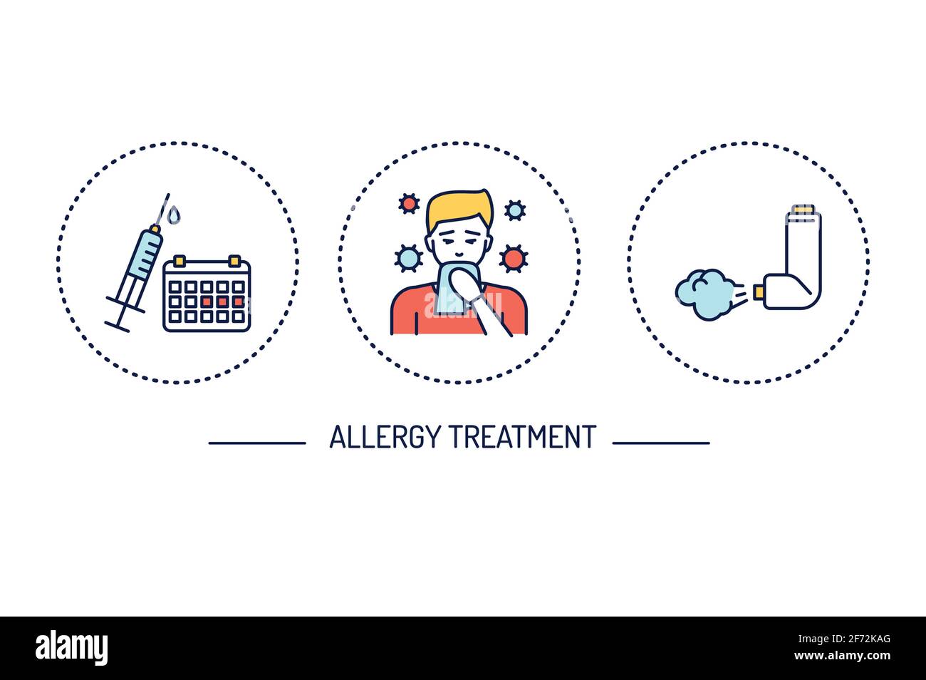 Allergy treatment color line icons concept. Pictograms for web page ...