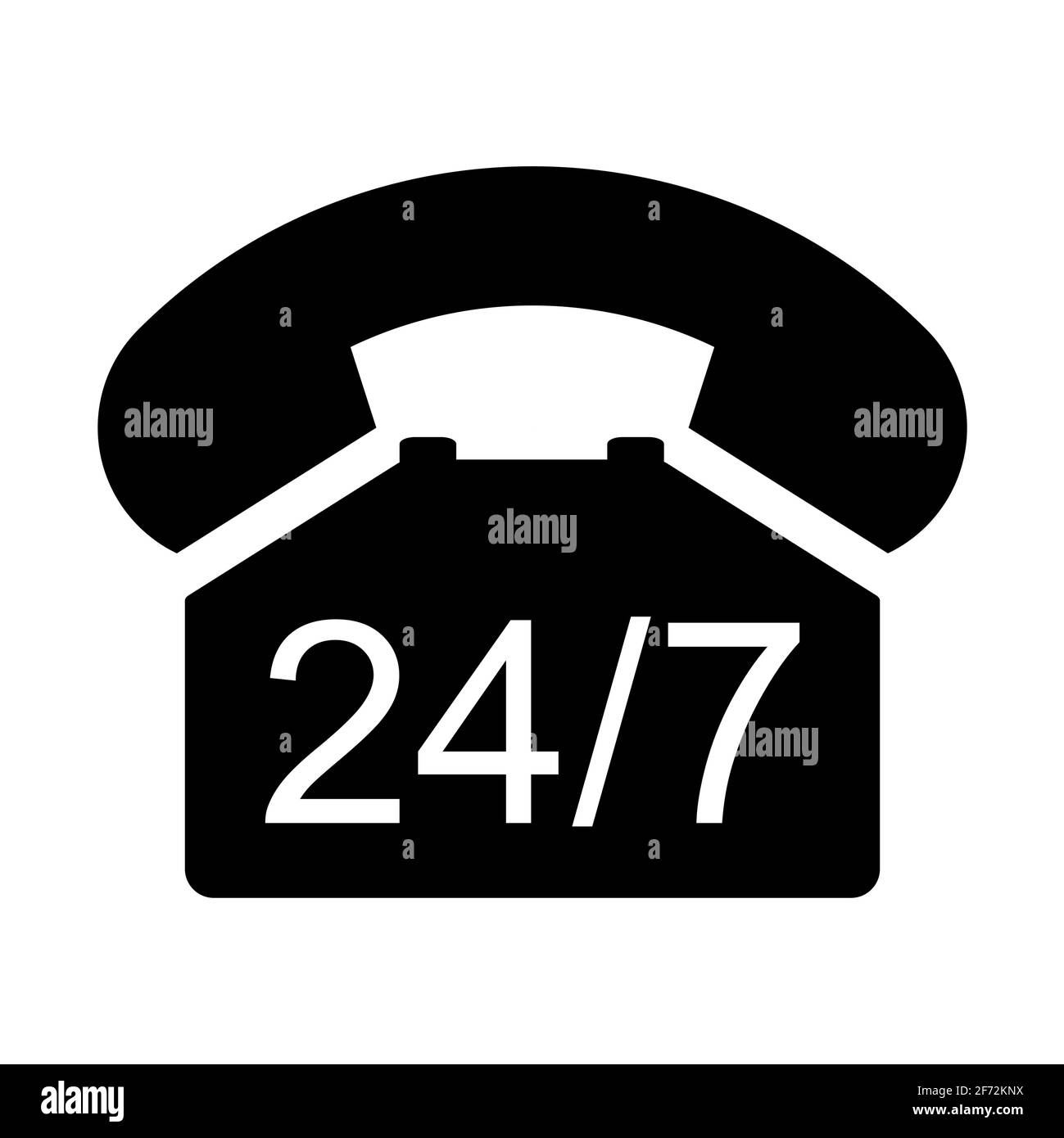 Old phone 24/7 flat icon isolated on white background. Hotline symbol ...