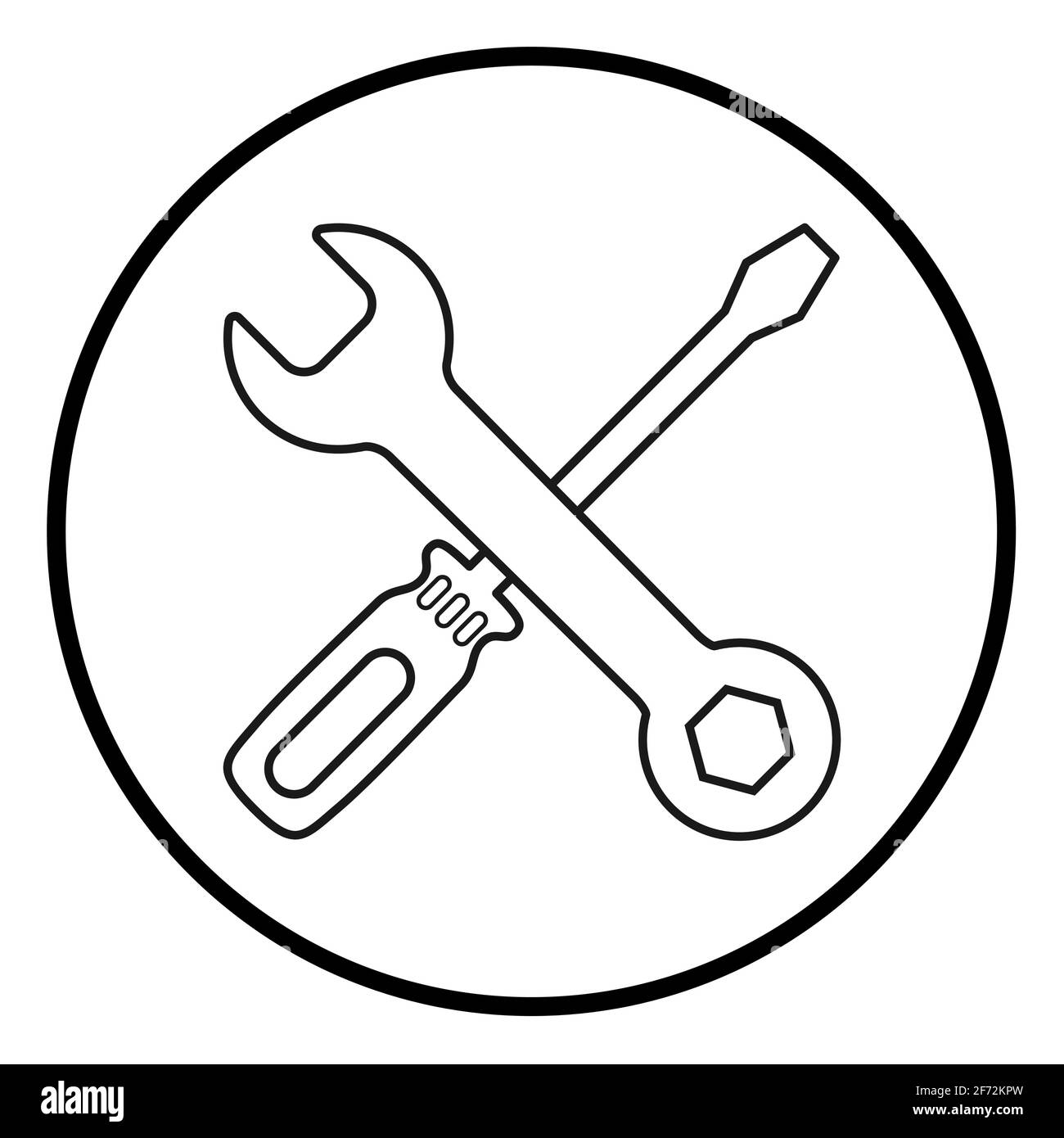 Screwdriver and wrench icon in flat style isolated on white background. Fix symbol for your web ...