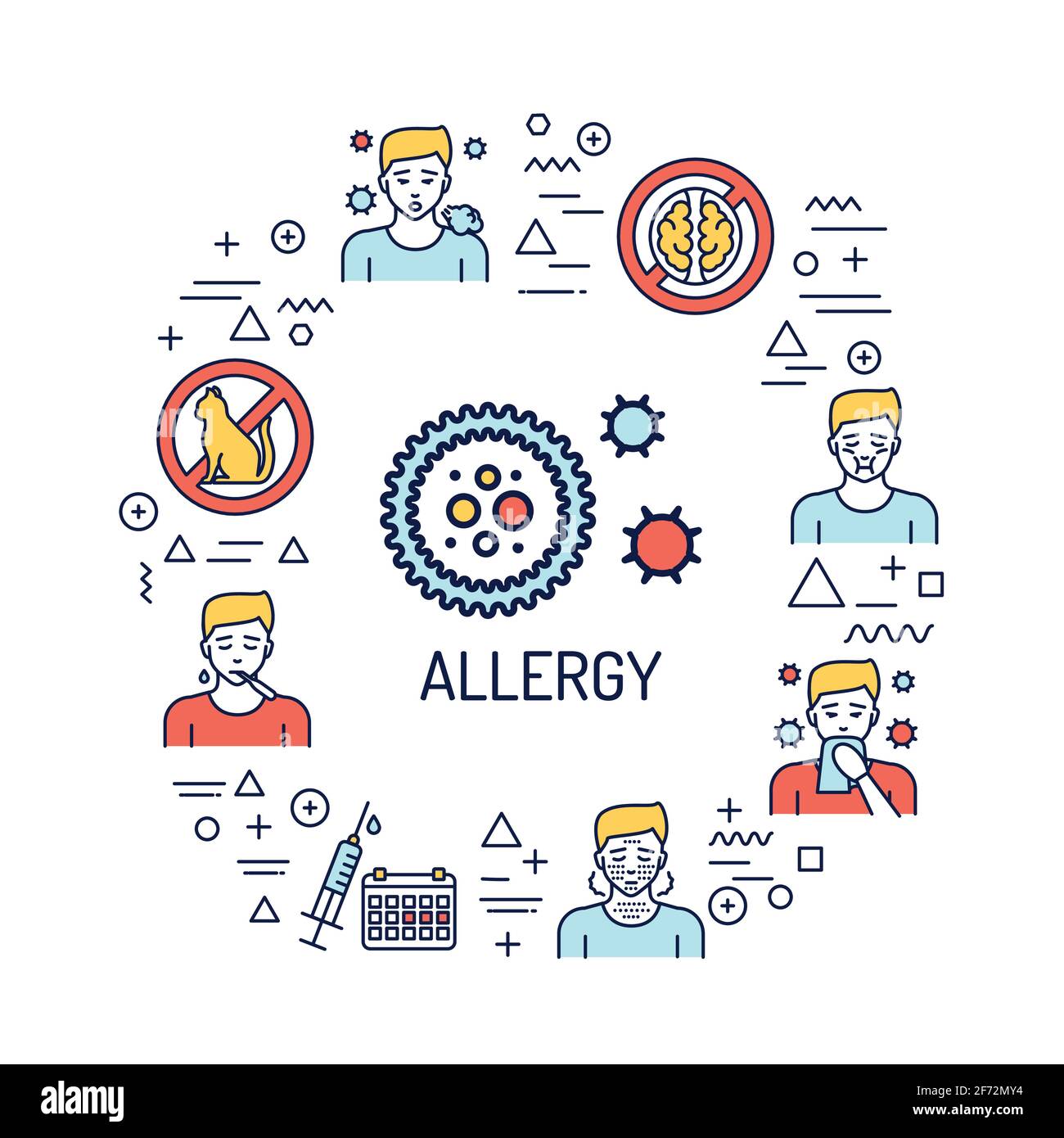 Allergy web banner. Infographics with linear icons on white background ...