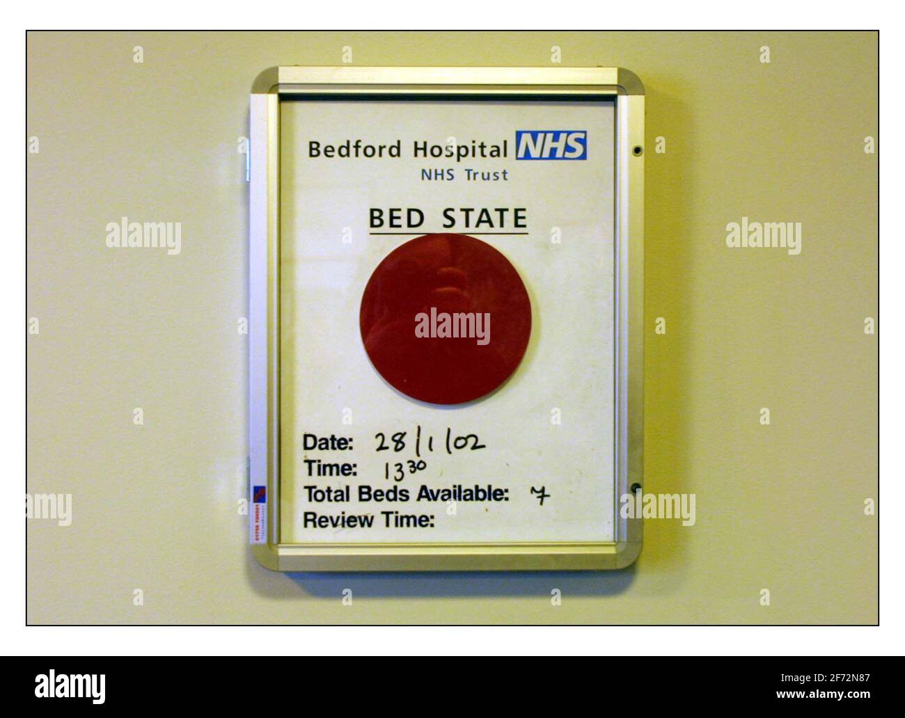 Bedford Hospital.........Bed stat sign in the entrance to Hospital.Pic ...