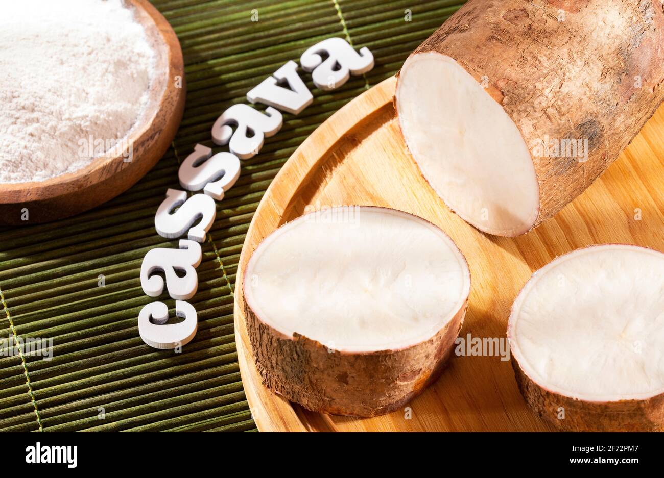 Cassava word in wooden letters - Manihot esculenta Stock Photo - Alamy