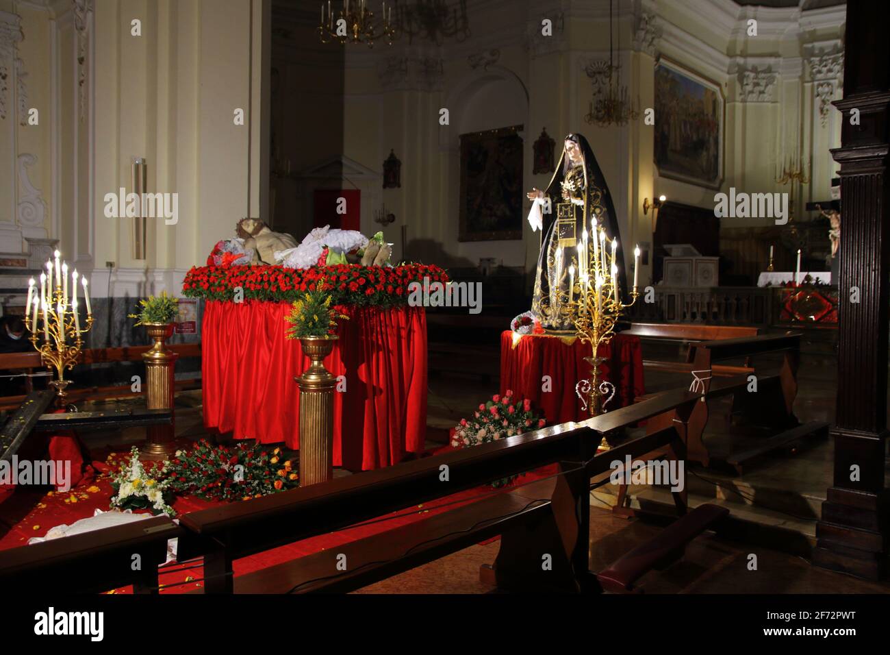 The statues of the dead Christ and the Sorrowful Virgin on Good Friday ...