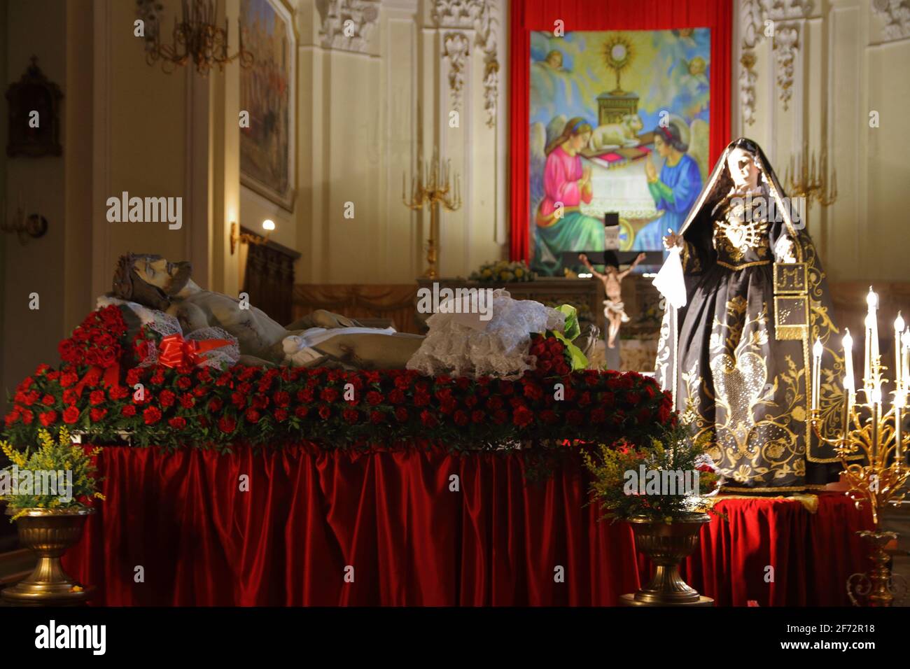The statues of the dead Christ and the Sorrowful Virgin on Good Friday ...