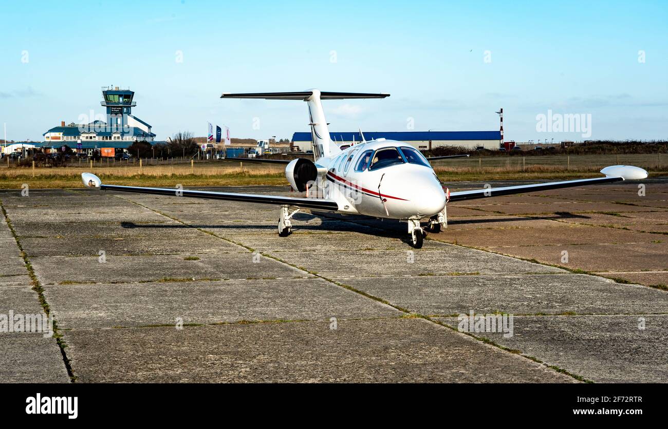 03 April 2021, Schleswig-Holstein, Westerland/Sylt: A private aircraft ...