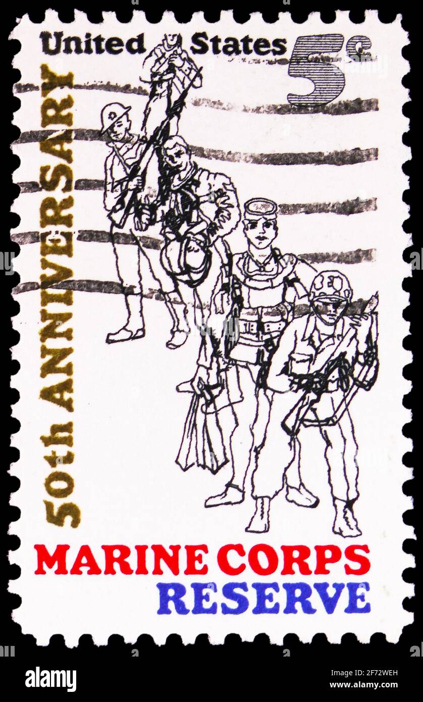 MOSCOW, RUSSIA - JANUARY 12, 2021: Postage stamp printed in United ...