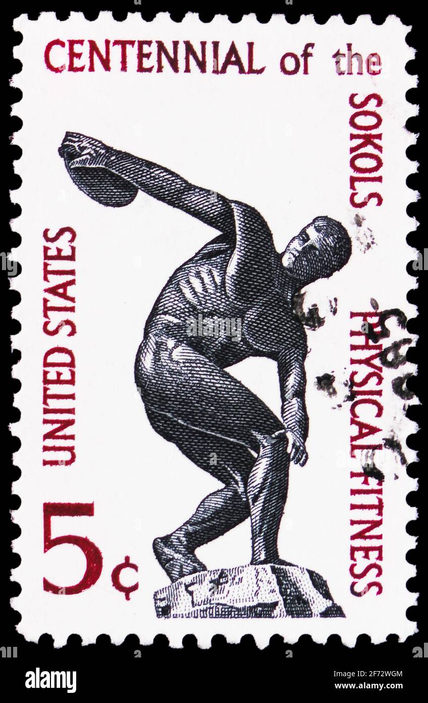 MOSCOW, RUSSIA - JANUARY 12, 2021: Postage stamp printed in United ...