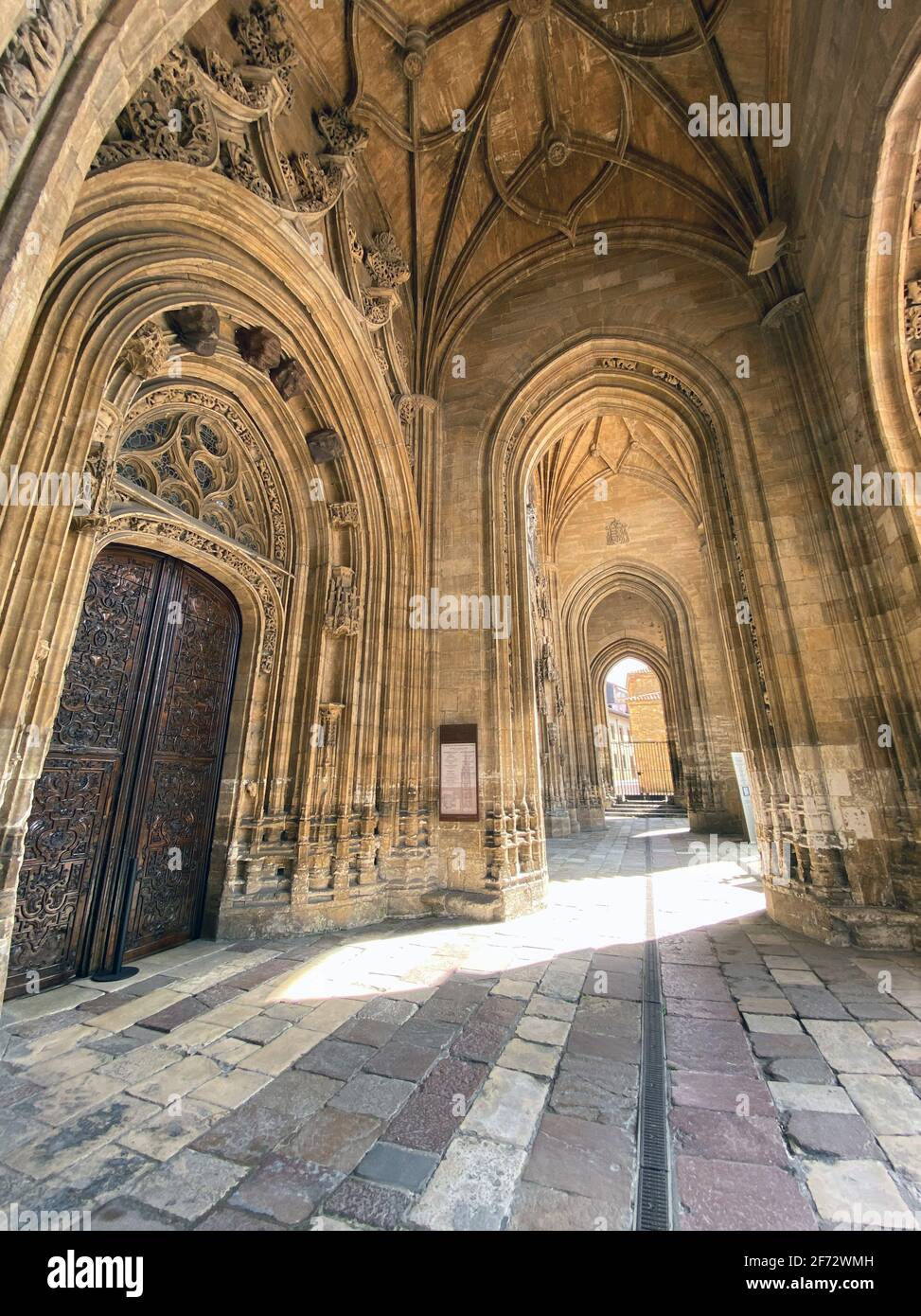Exterior door and great portico with arches of landmark cathedral of ...
