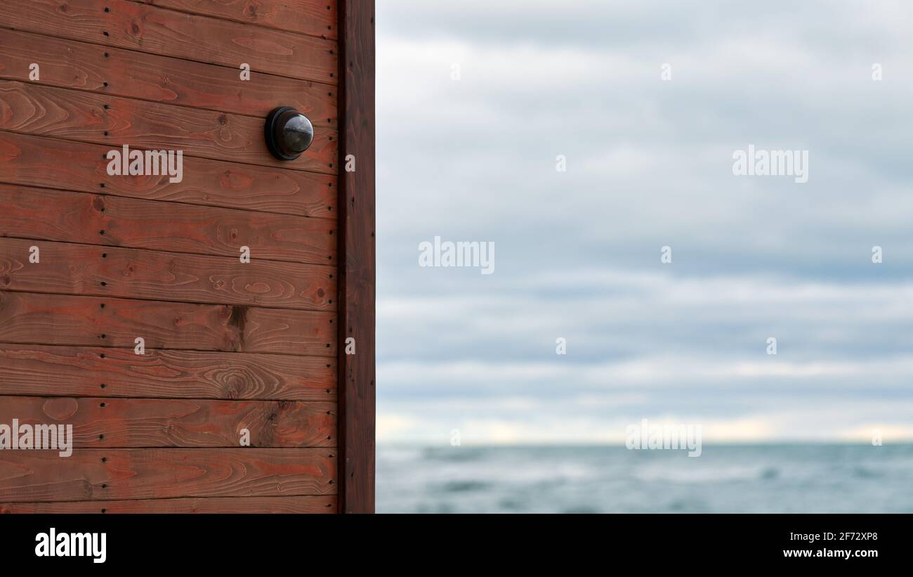 IP CCTV camera with home security system installed on wooden wall ...