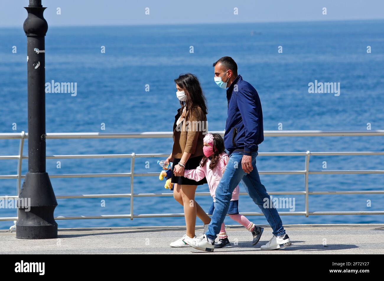 Beirut, Lebanon. 4th Apr, 2021. People walk on the Beirut Corniche in ...