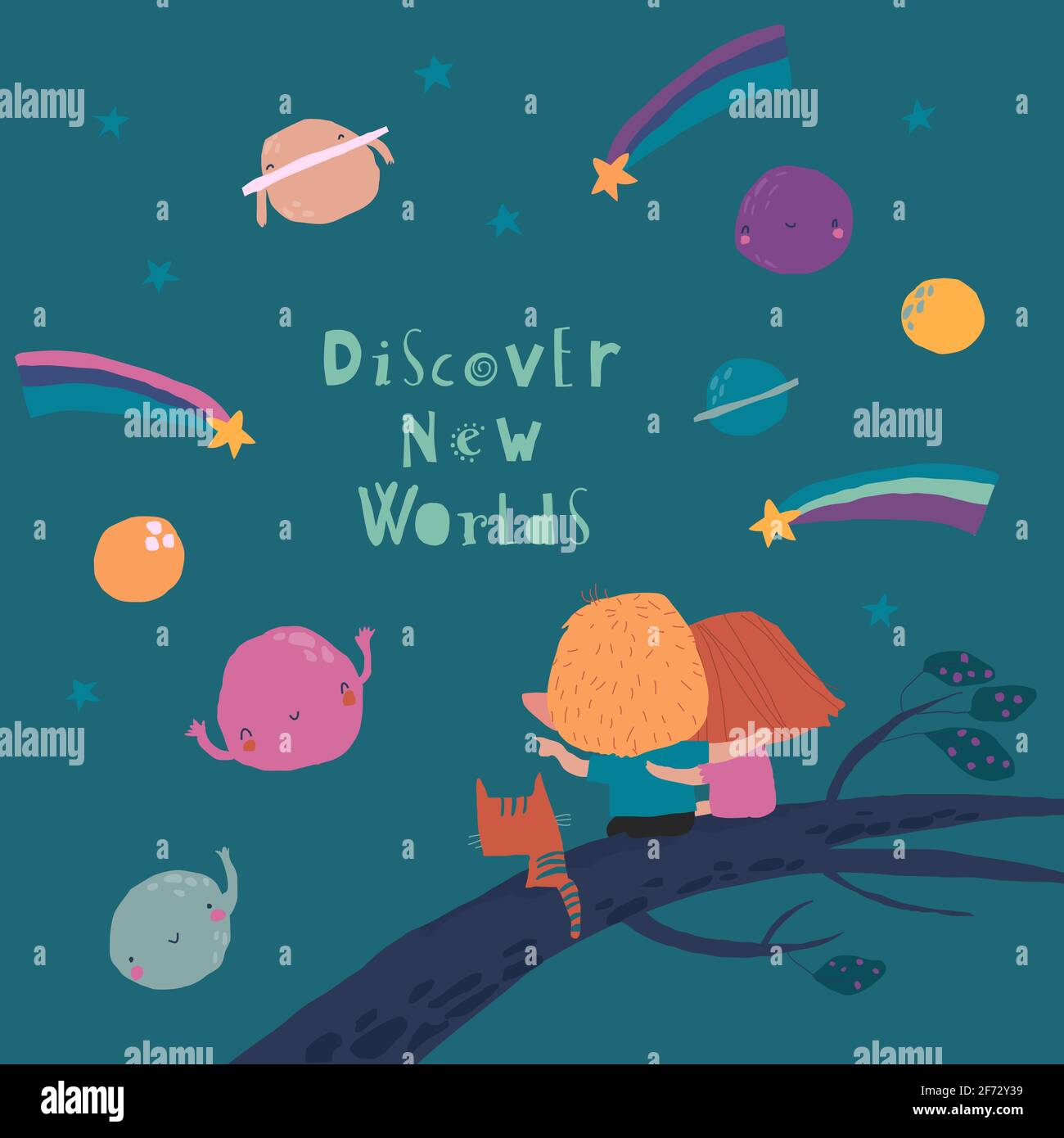 Cartoon couple watching the stars and planets Stock Vector Image & Art ...