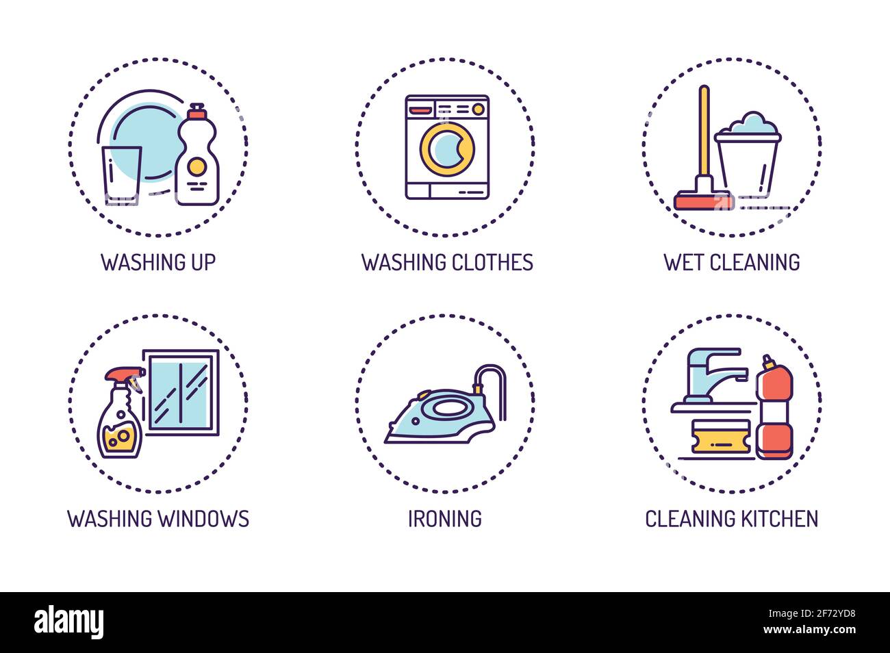 Cleaning services color icons set. Housekeeping.. Pictogram for web ...