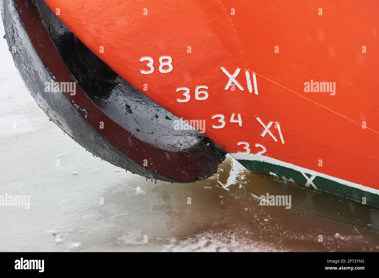 Old ship draft on hull, scale numbering. Distance between waterline and ...