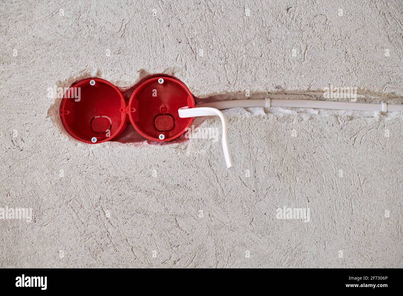 New electrical wiring installation, plastic socket box and electrical ...