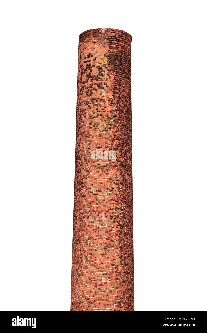 Old brick factory pipe on white background, isolated. Pollution of ...