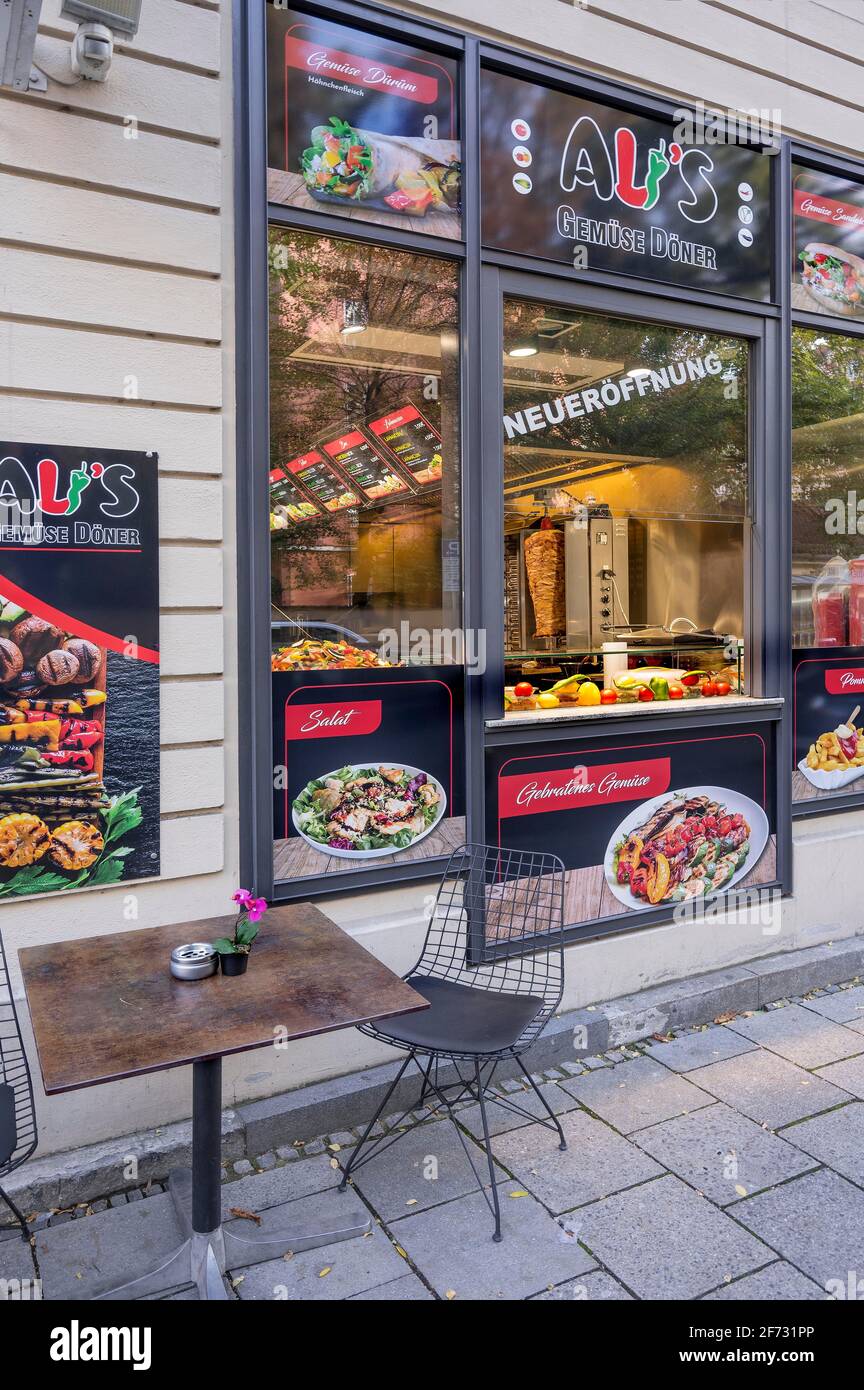 Shop window, new opening, vegetable kebab, Munich, Upper Bavaria ...