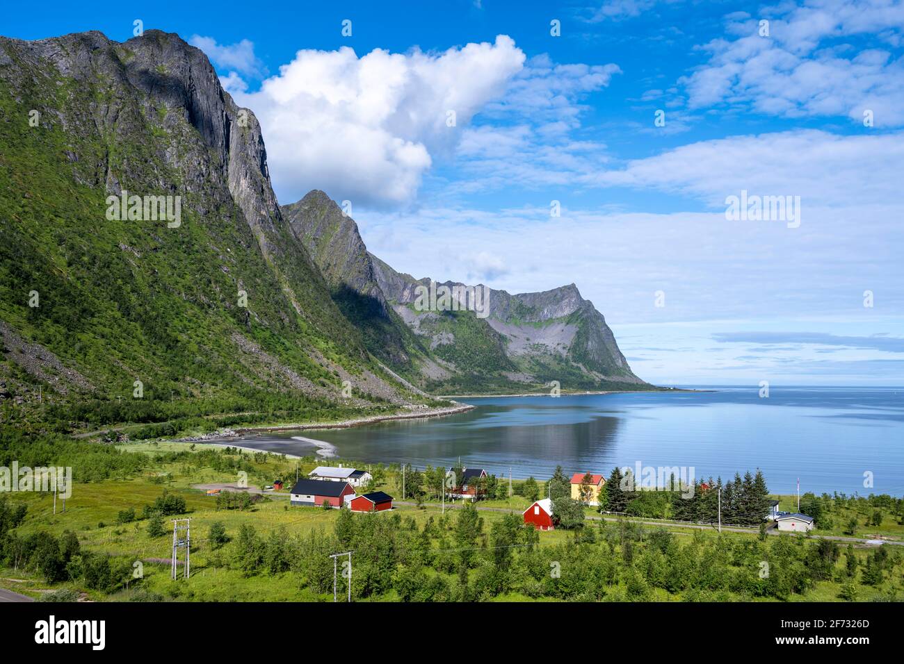 View from Bergsbotn viewing platform, town with bay, Skaland, Senja ...