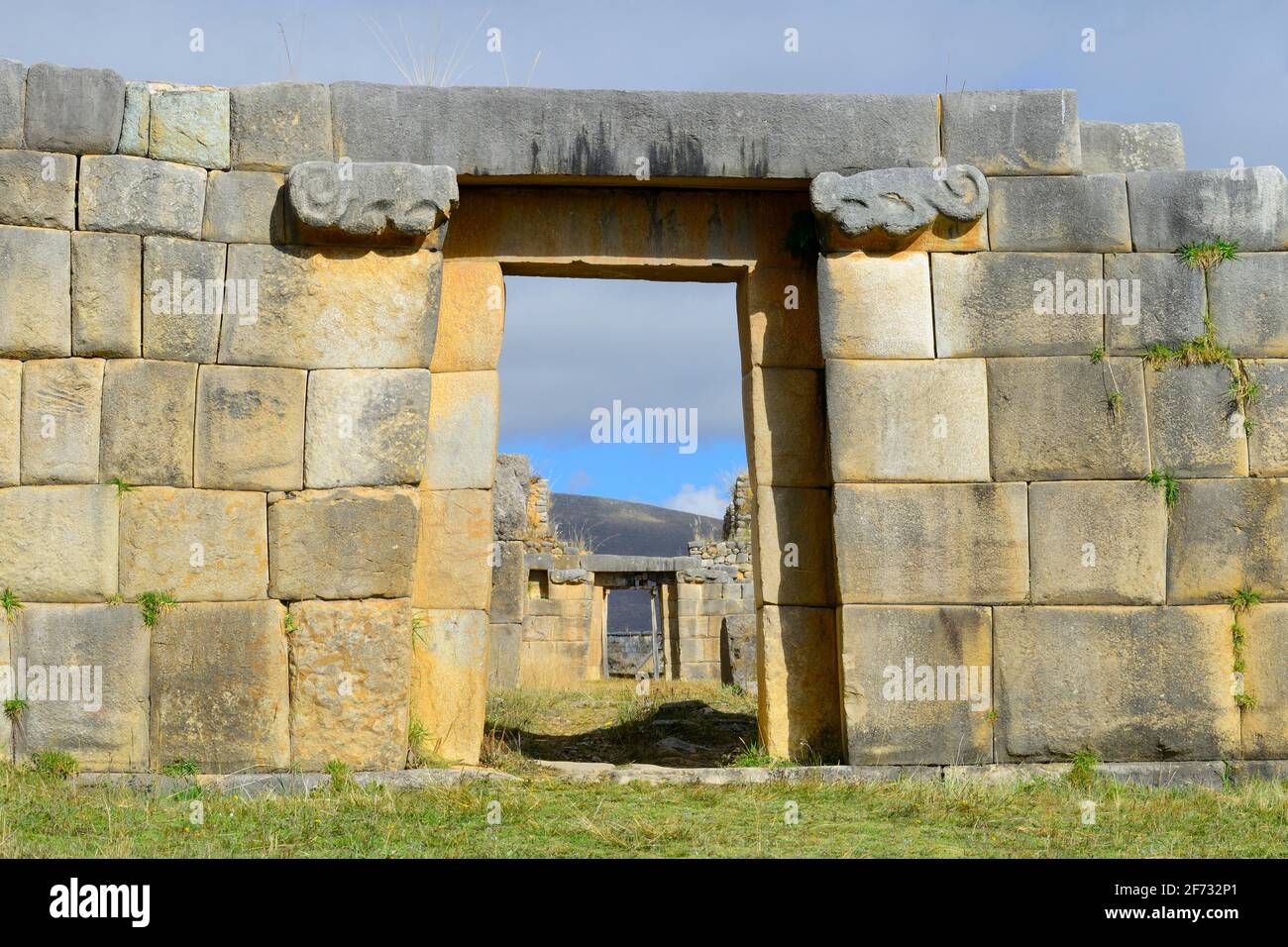 Ruins of Huanuco Pampa, administrative center of the Inca, gate with ...