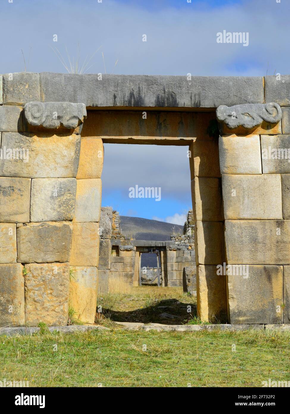 Ruins of Huanuco Pampa, administrative center of the Inca, gate with ...