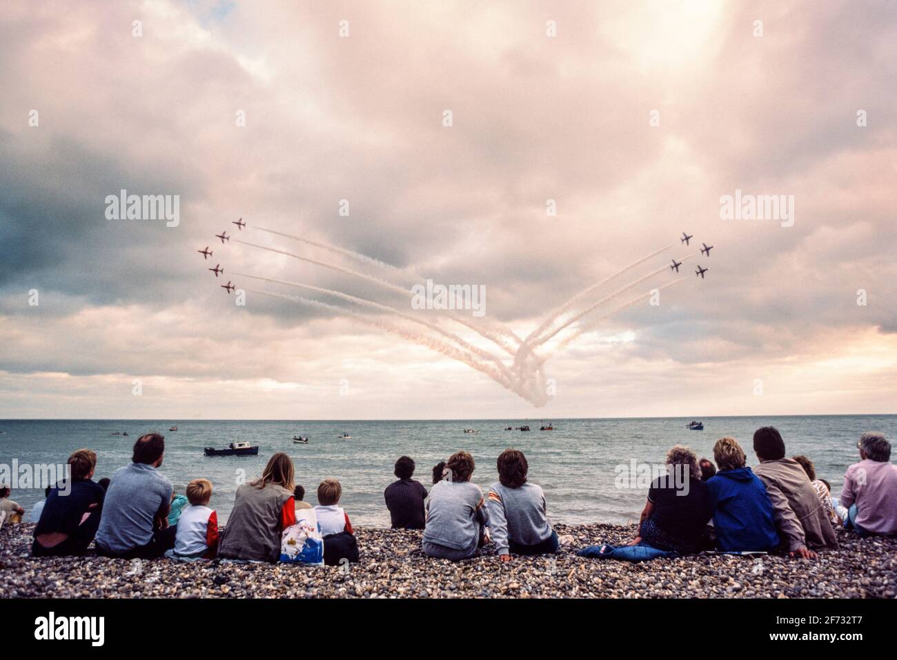 The Red Arrows RAF display team performing at Sidmouth spectators ...