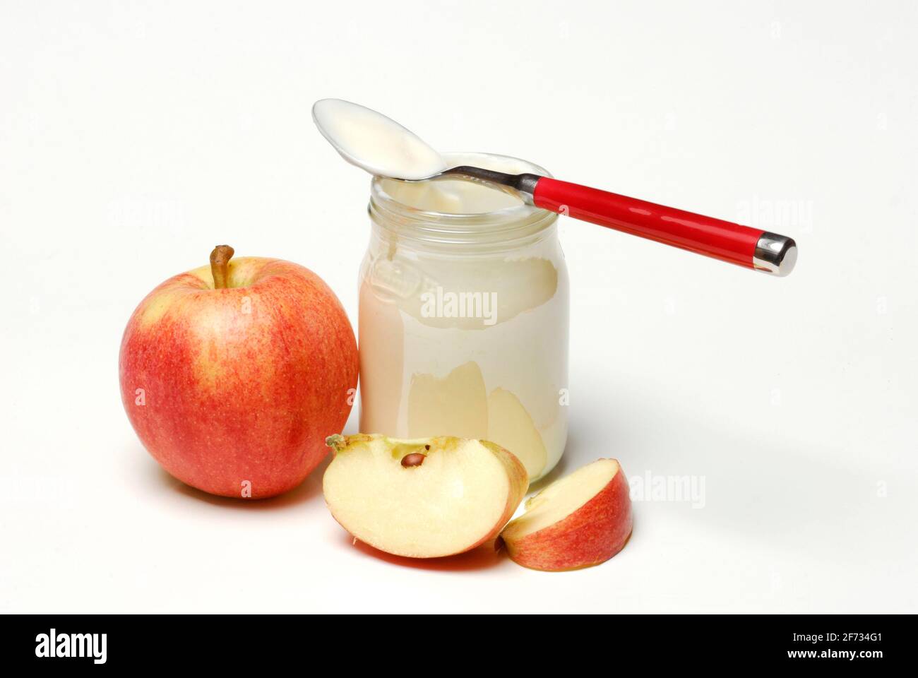 Glass of yoghurt and apple, natural yoghurt, dairy products Stock Photo ...