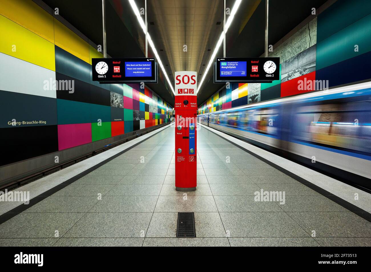 Subway station with emergency call pillar, Georg-Brauchle-Ring, Munich ...
