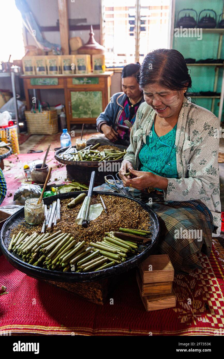 Cigar and cigarette hand made rolling, Inle lake, Shan state, Myanmar ...
