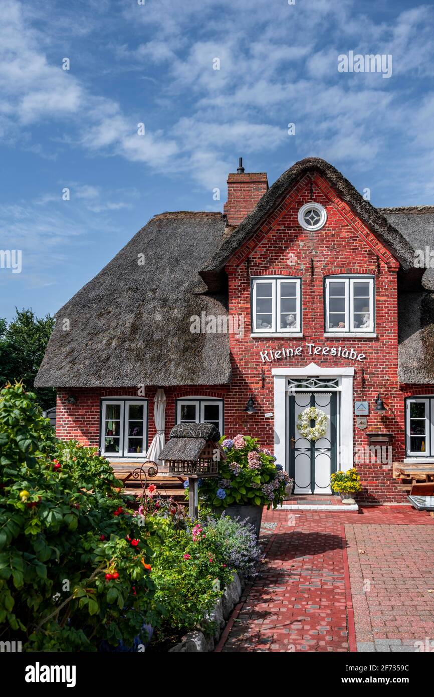 Frisian house with thatched roof, Keitum, Sylt, North Frisia, Schleswig ...