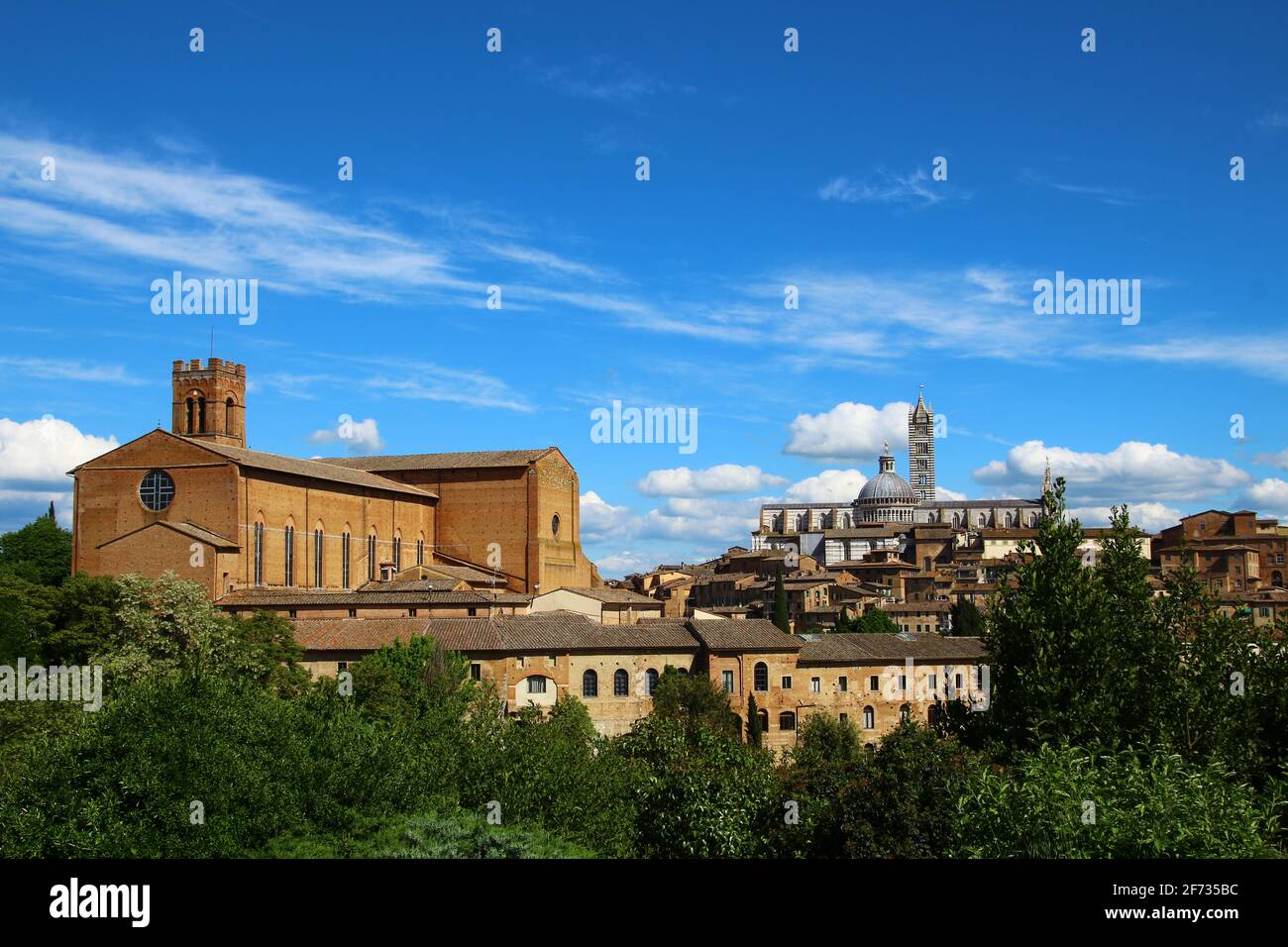 View of the old renaissance city of Siena. In the background the ...