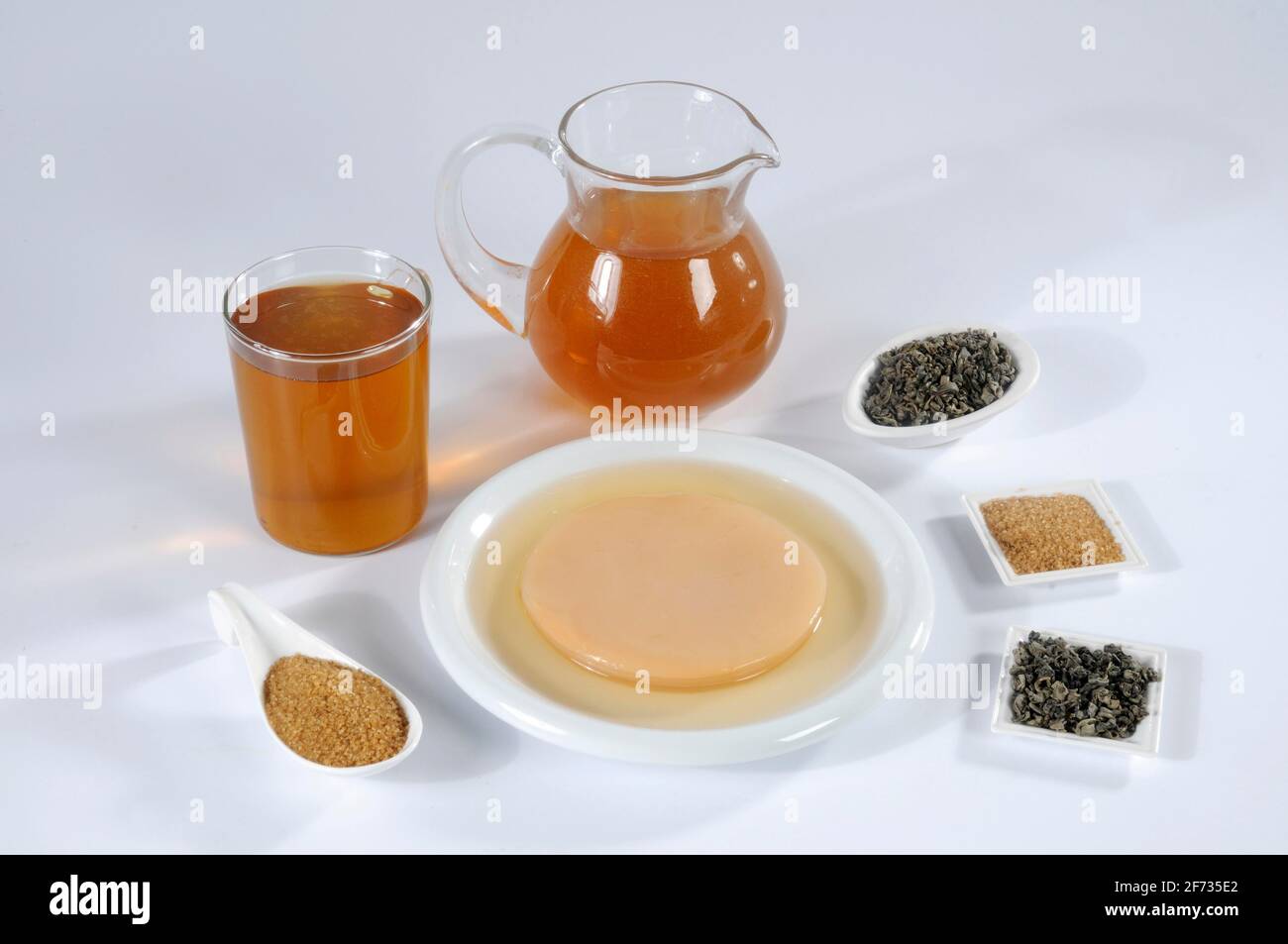 Kombucha, Kombucha fungus, Tea fungus, Green tea, Brown sugar Stock ...