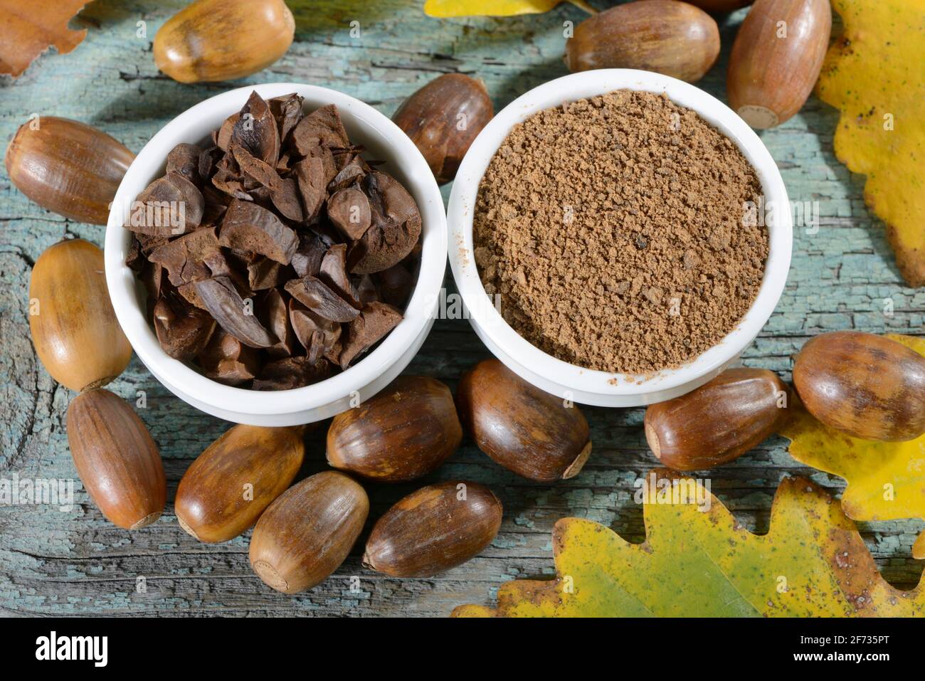 Acorns, roasted, ground, acorn flour, English oak, English oak (Quercus ...