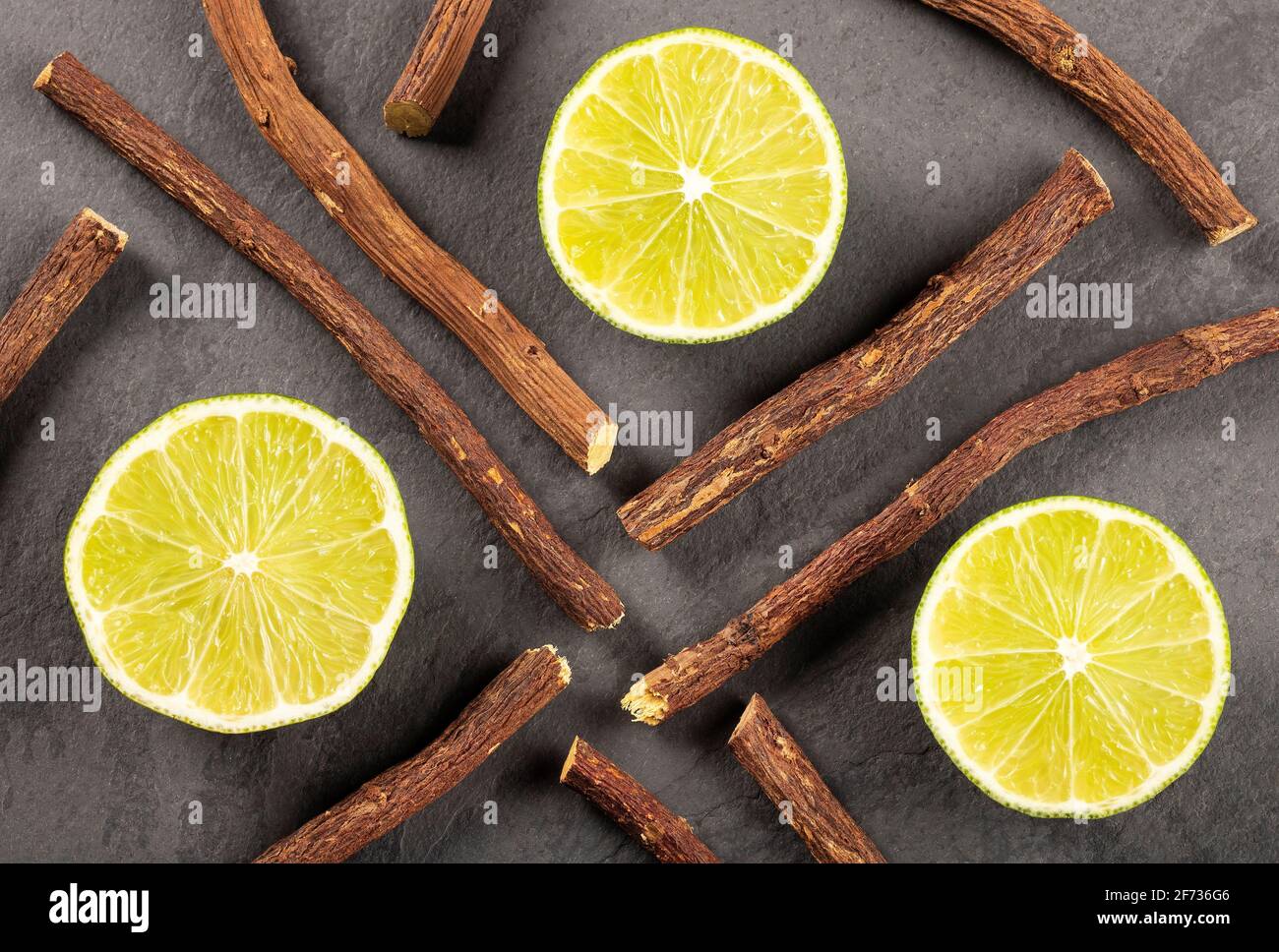 Licorice root and lemon - Glycyrrhiza glabra Stock Photo - Alamy